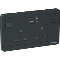Avataron Switched socket with USB charger Dark grey